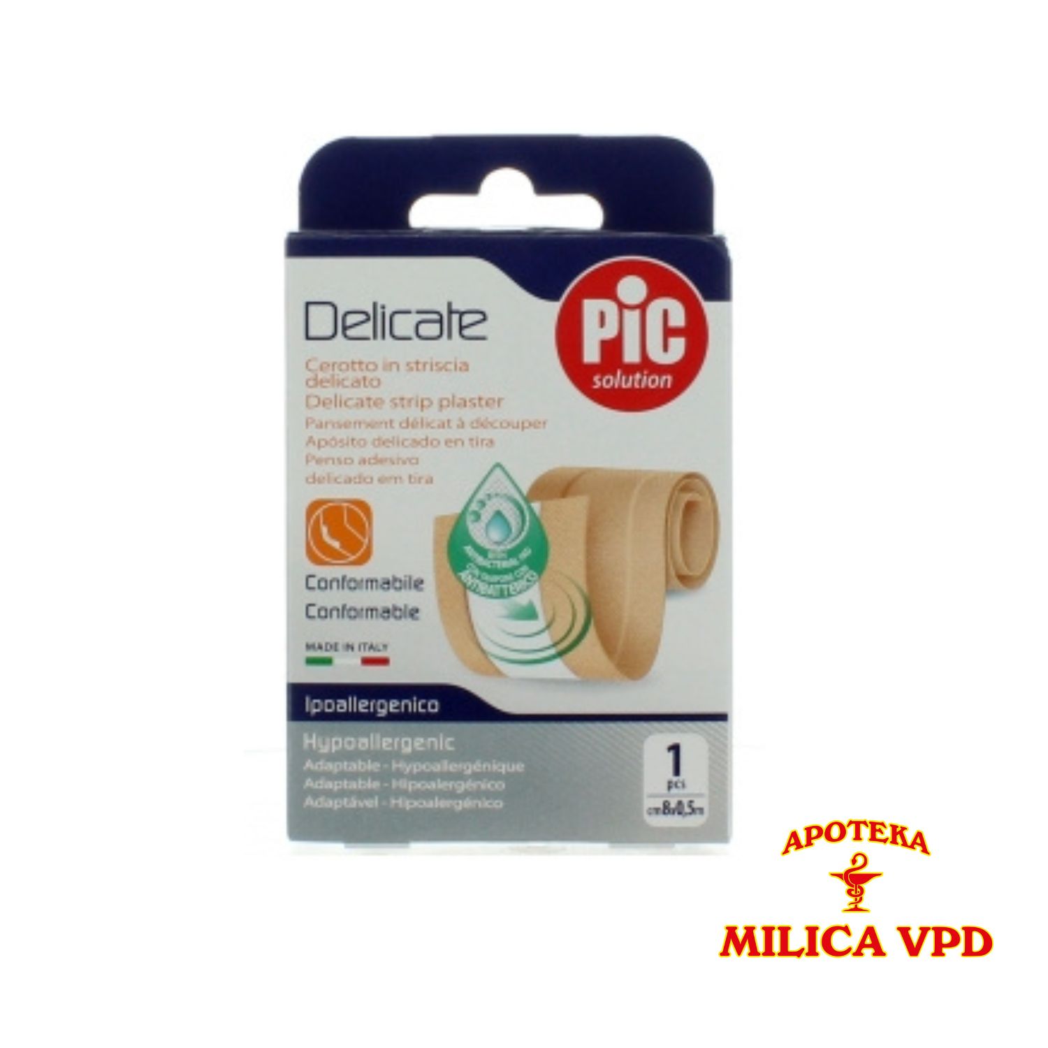 Pic Antibakterijski flaster 8x0,5m 1 komad u boji kože - Apoteka Milica